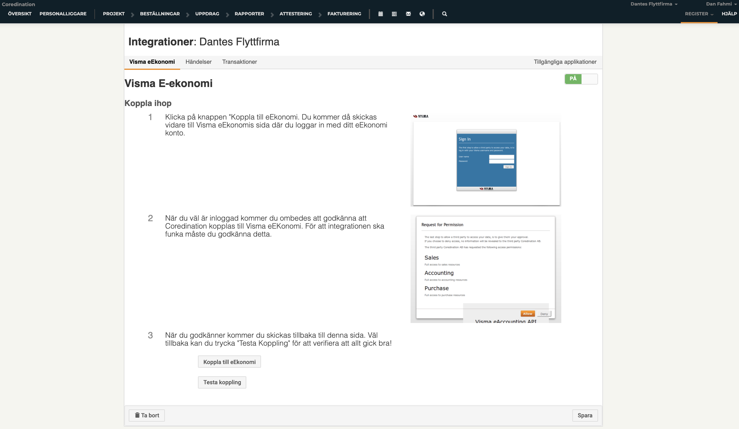 Integration mot Visma eEkonomi – Coredination Helpdesk